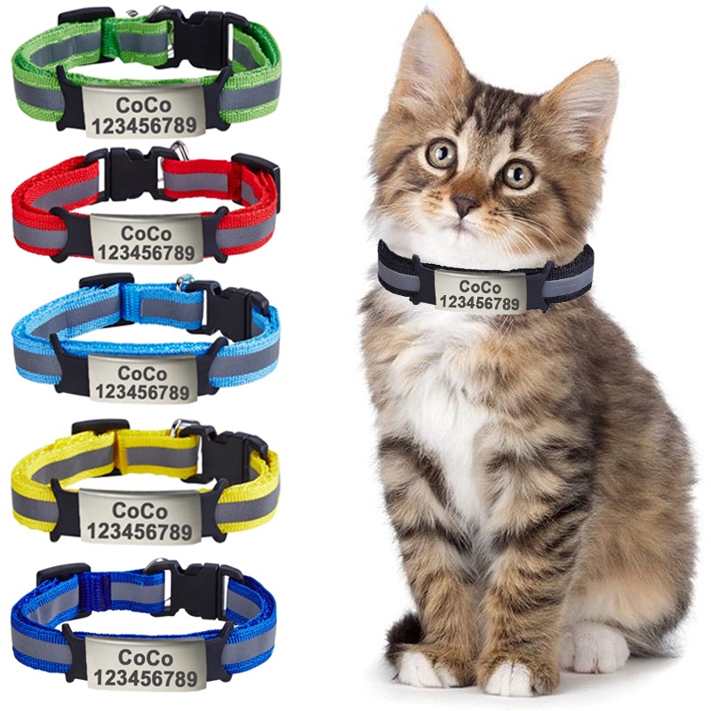Free Custom ID Name Tag Cat Collar Bell Necklace Safety Reflective ...
