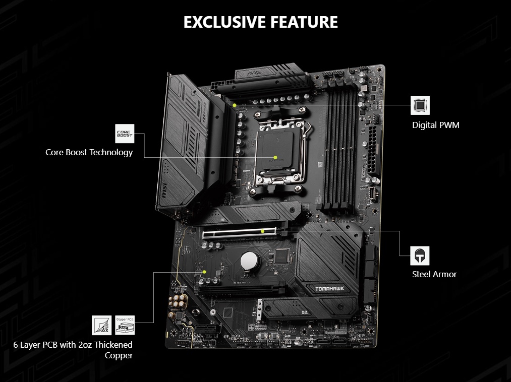 MSI MAG B650 TOMAHAWK WIFI AM5 ATX DDR5 Mystic Light RGB Motherboard ...