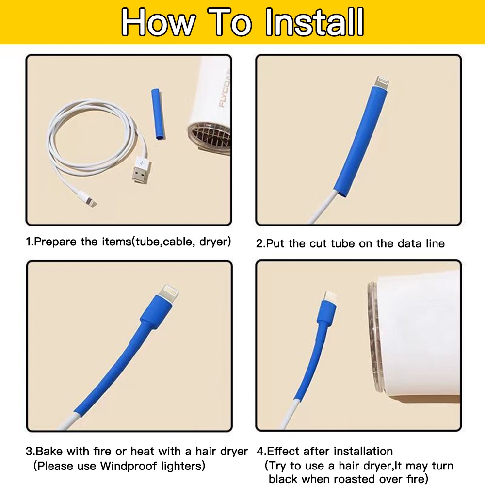 Phone Cable Protector USB Cable Wire Organizer Winder Heat Shrink Tube ...