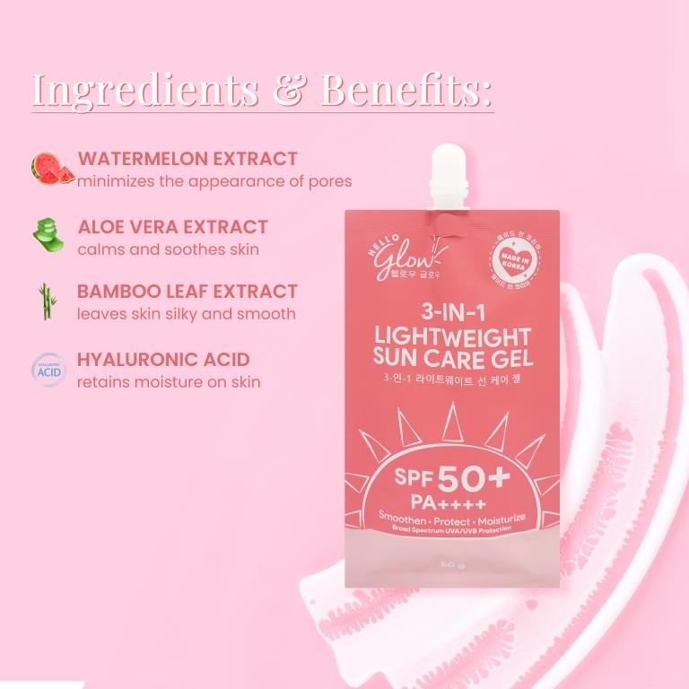Hello Glow Lightweight Sun Care Gel SPF 50 3-in-1 - 50g (Sunscreen ...