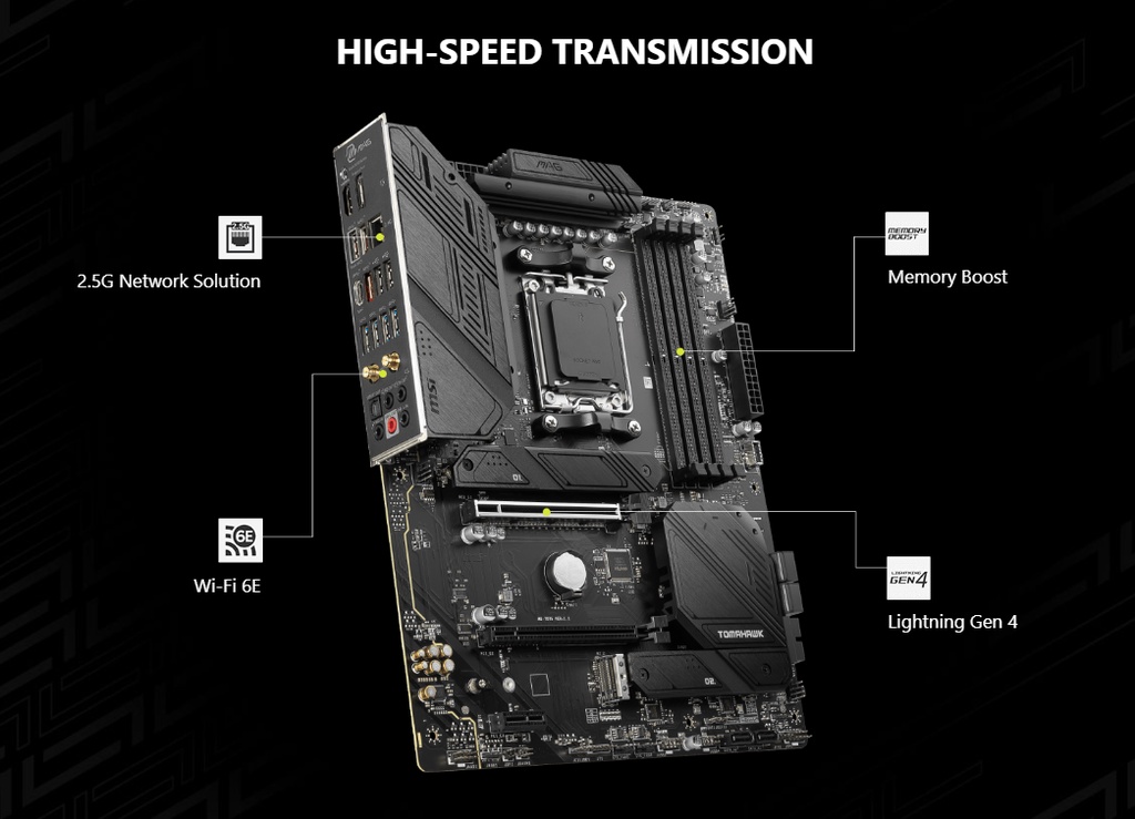MSI MAG B650 TOMAHAWK WIFI AM5 ATX DDR5 Mystic Light RGB Motherboard ...