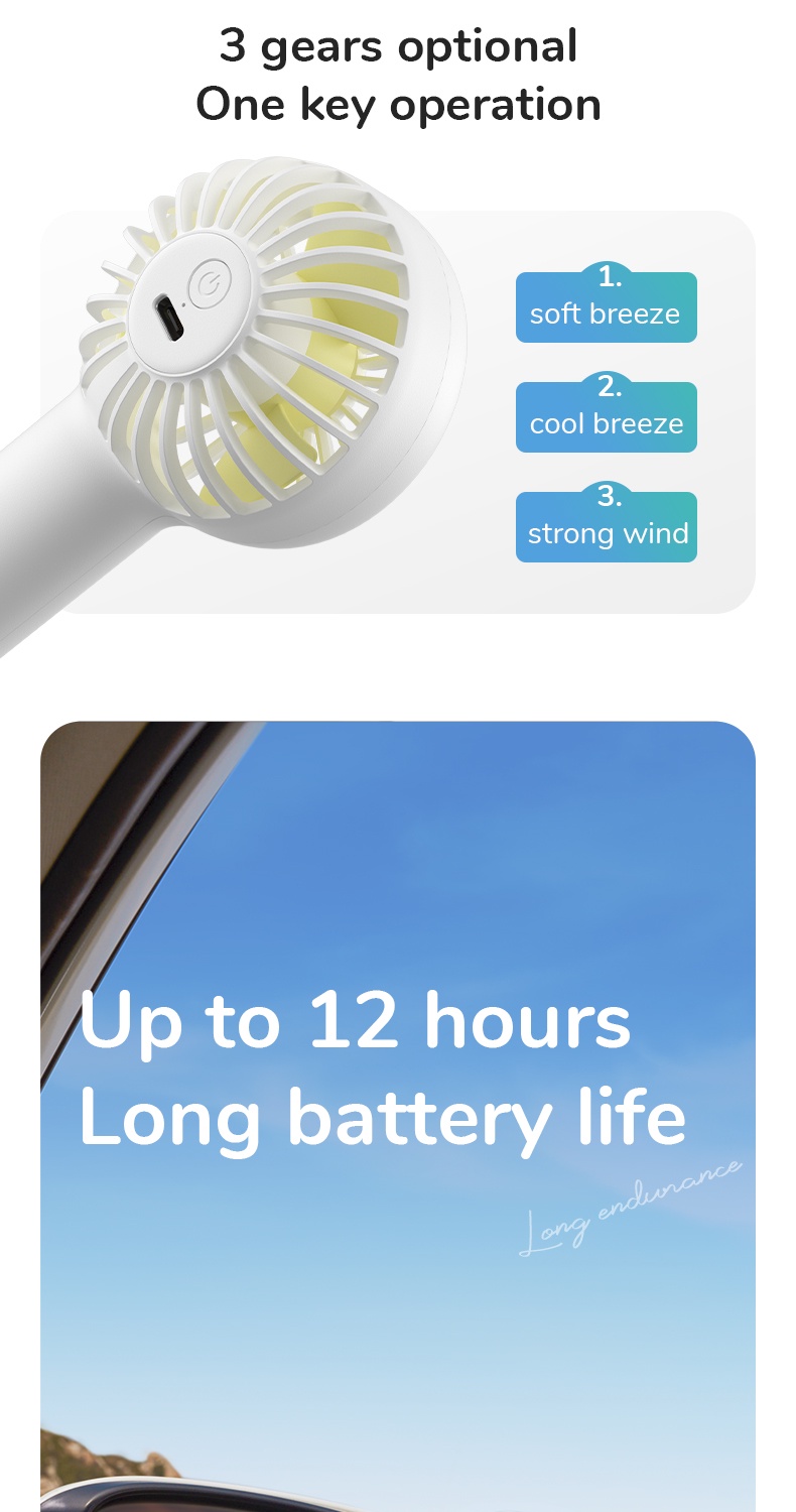 JISULIFE Mini Fan Portable Rechargeable 3 Speed Strong Wind Handheld ...