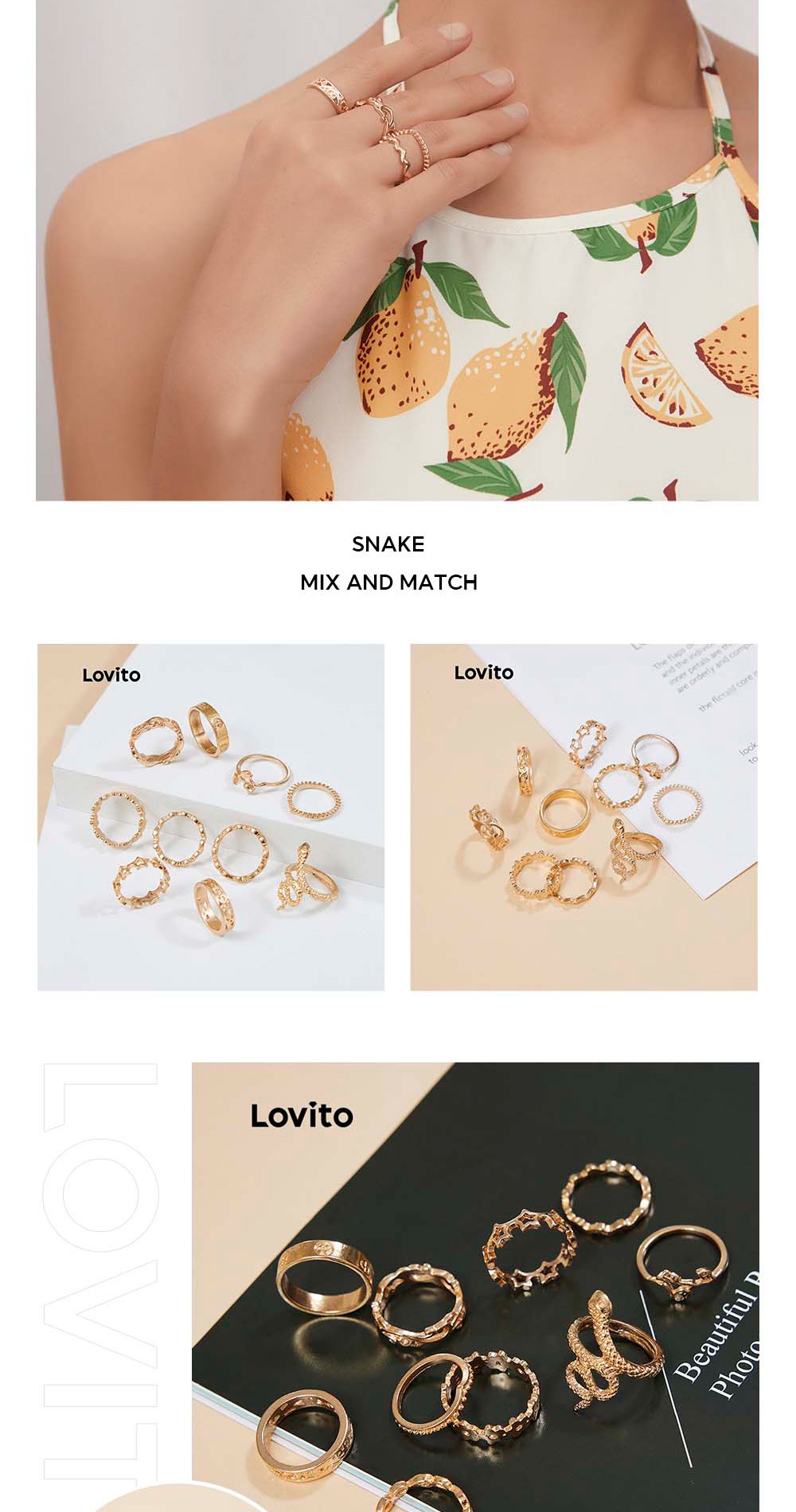 Lovito 10 Pcs Snake Mix and Match Casual Rings Set L004007 | Shopee ...