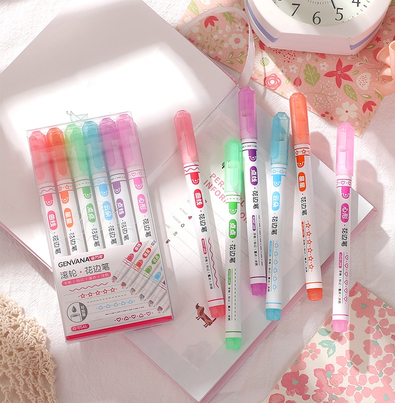 JIANWU 6 Pcs/Set Cute Scroll Wheel Lace Marker Pens DIY Journal ...
