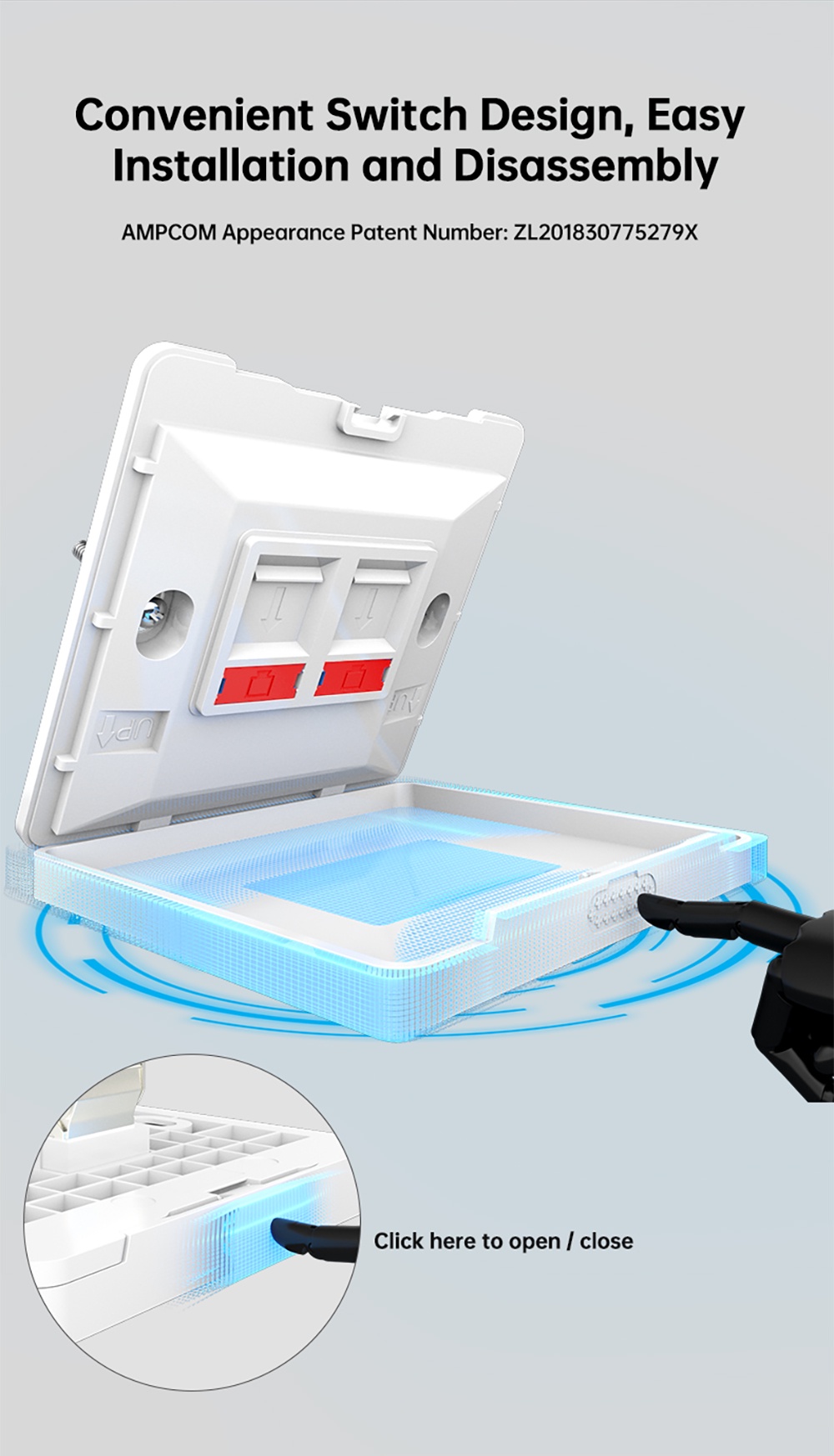 AMPCOM Panel Kit, Wall Faceplate with CAT8 40Gbps STP Keystone Jack ...