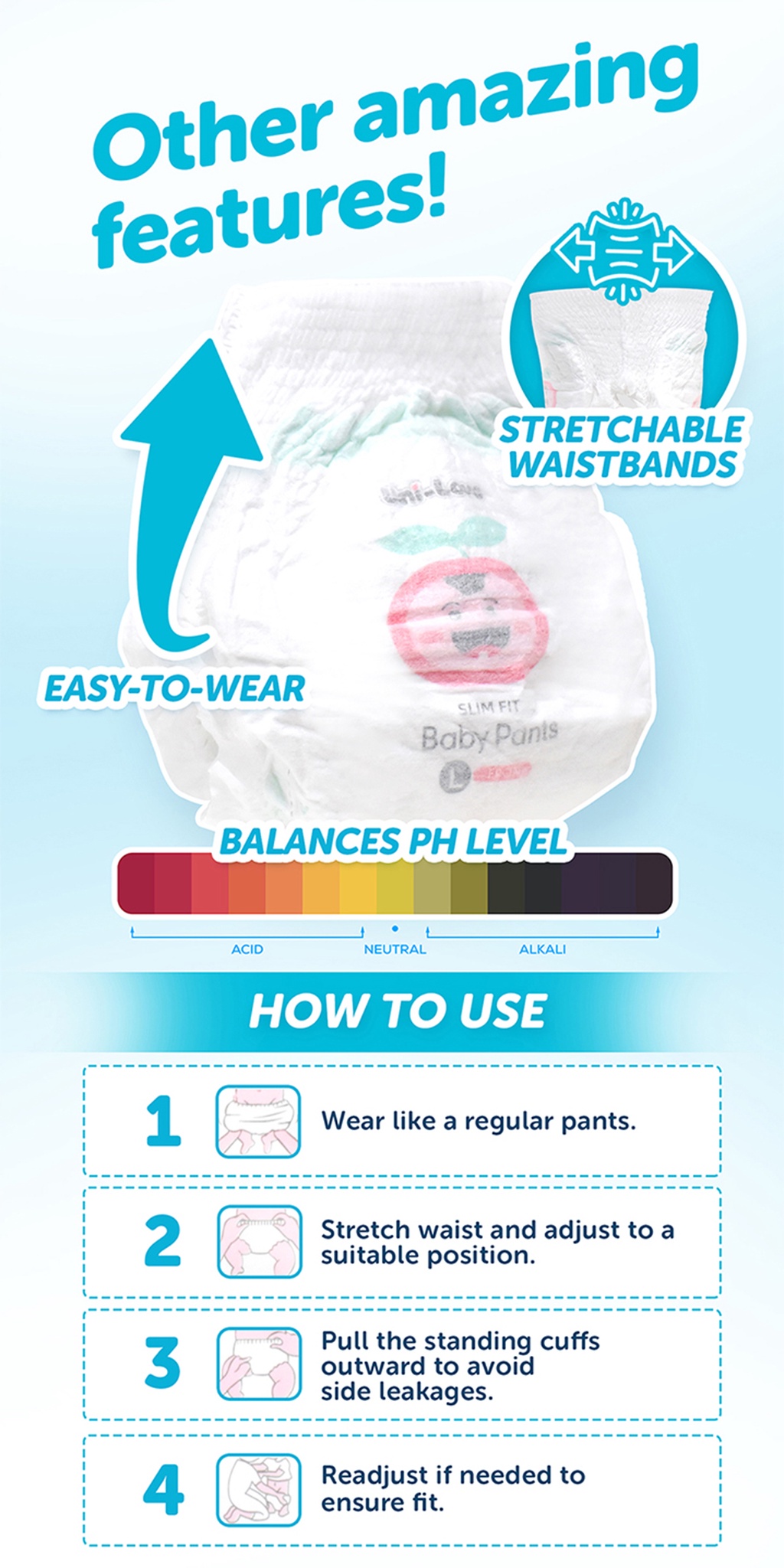 UniLove Slim Fit Baby Pants 30's (XX-Large) Pack of 4 - Hypoallergenic ...
