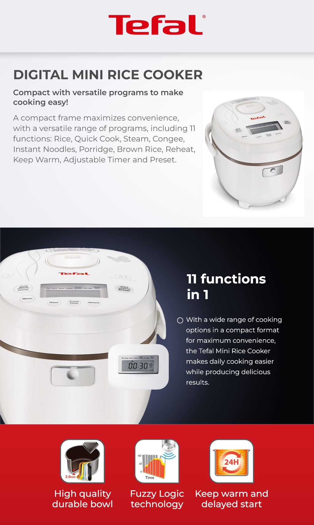 Tefal Digital Mini Rice Cooker RK500166 4 Cups | Shopee Philippines