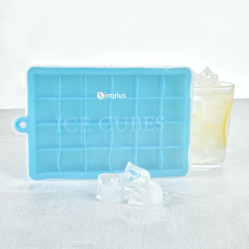 Simplus 24 Grids Silicone Ice Cube Mold Durable with Lid Large Square ...
