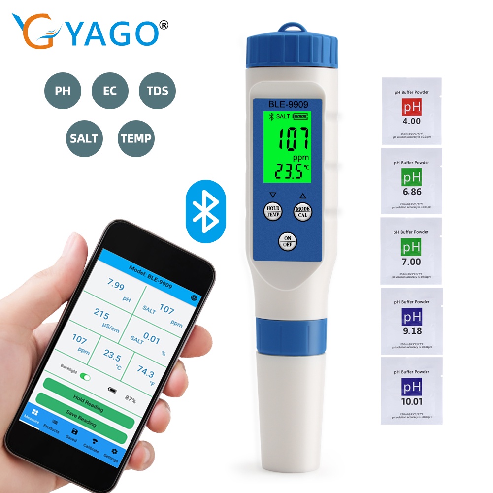 YAGO Smart Bluetooth PH Meter PH Tester with ATC, 7-in-1 PH/TDS/EC/ORP ...