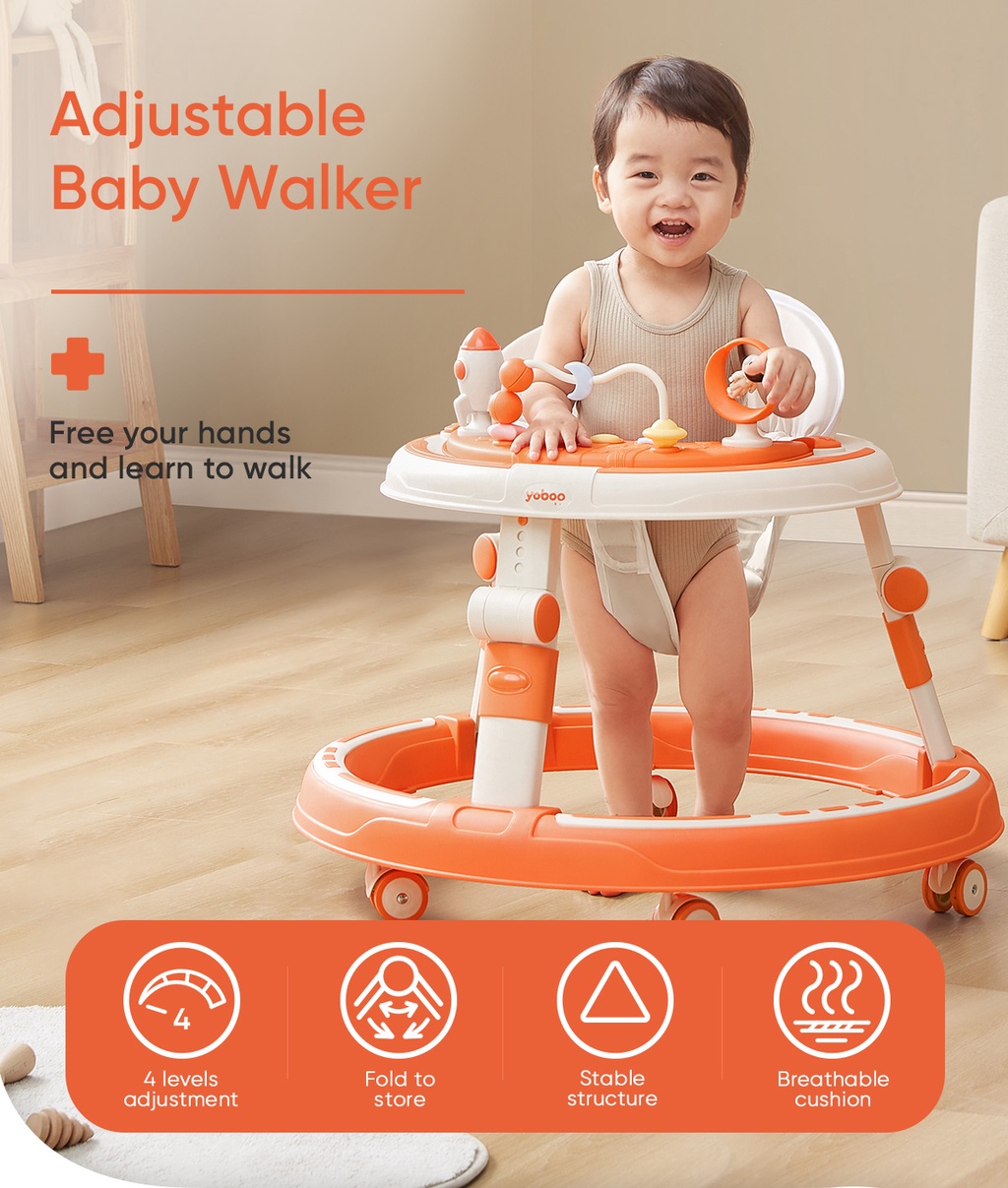 Yoboo Adjustable Baby Walker | 3 Modes | Foldable | 4 Level Adjustments ...