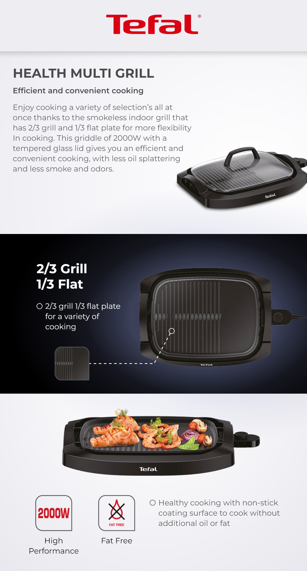 Tefal Health Multi Griller CB6A0827 Non-stick | Shopee Philippines