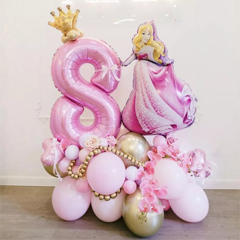 40pcs Princess Sleeping Beauty Foil Balloon 30inch Pink Number Helium ...