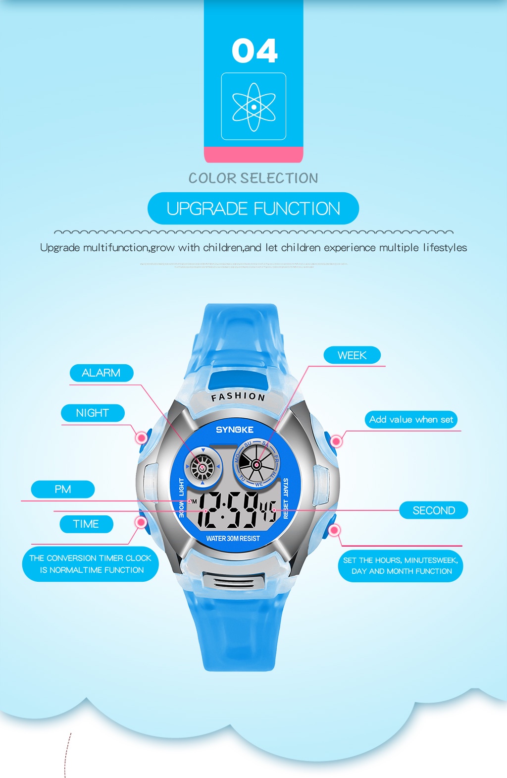 SYNOKE Boys Girls Waterproof Watch Fashion Simple Style LED Luminous ...