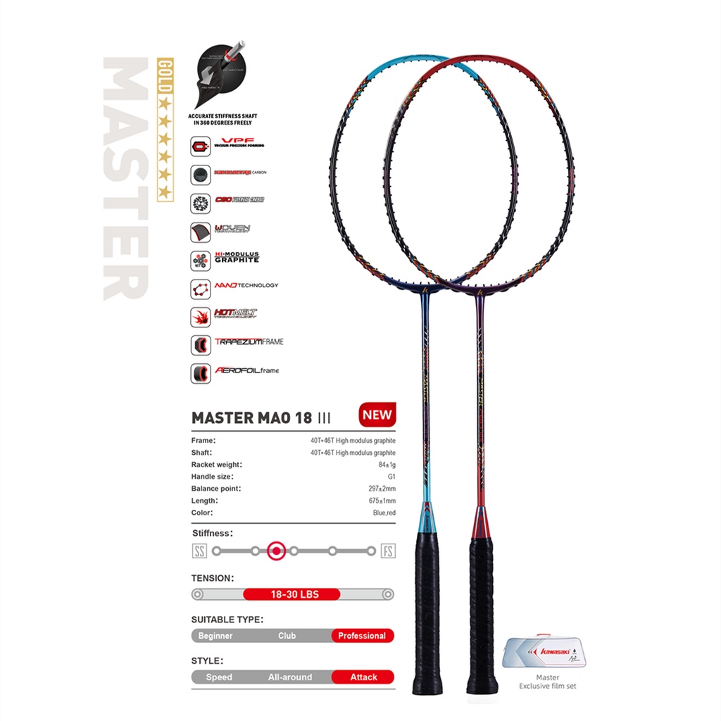 Kawasaki Badminton Racket Master Mao 18? 46t High Modulus Graphite 18 ...