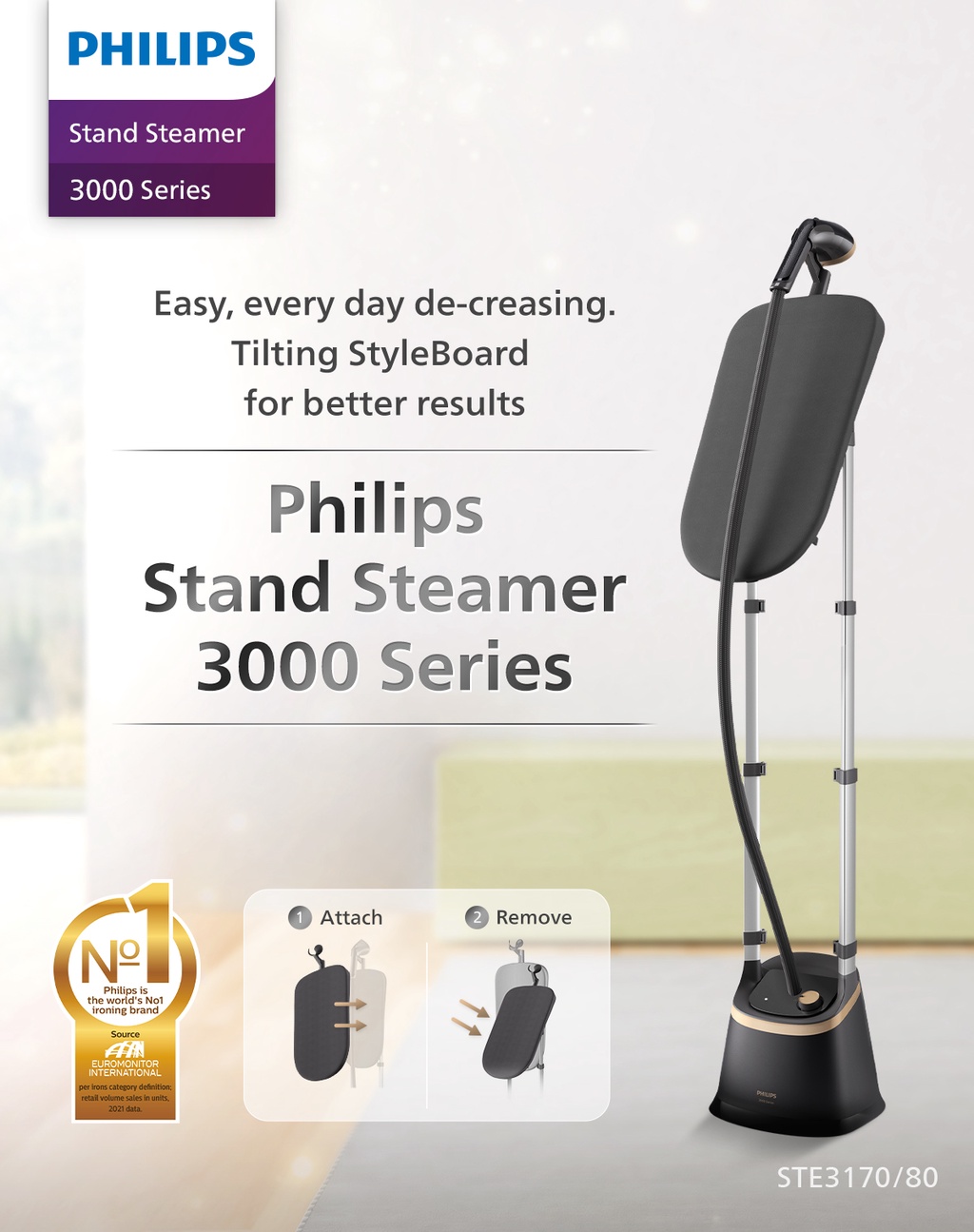PHILIPS Garment Iron Steamer STE3170/80 2L 3000 Series 2000W 3 Steam ...