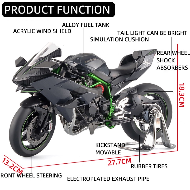 1:9 Large Scale Motor Kawasaki Ninja H2R Alloy Diecast Motorcycle Model ...