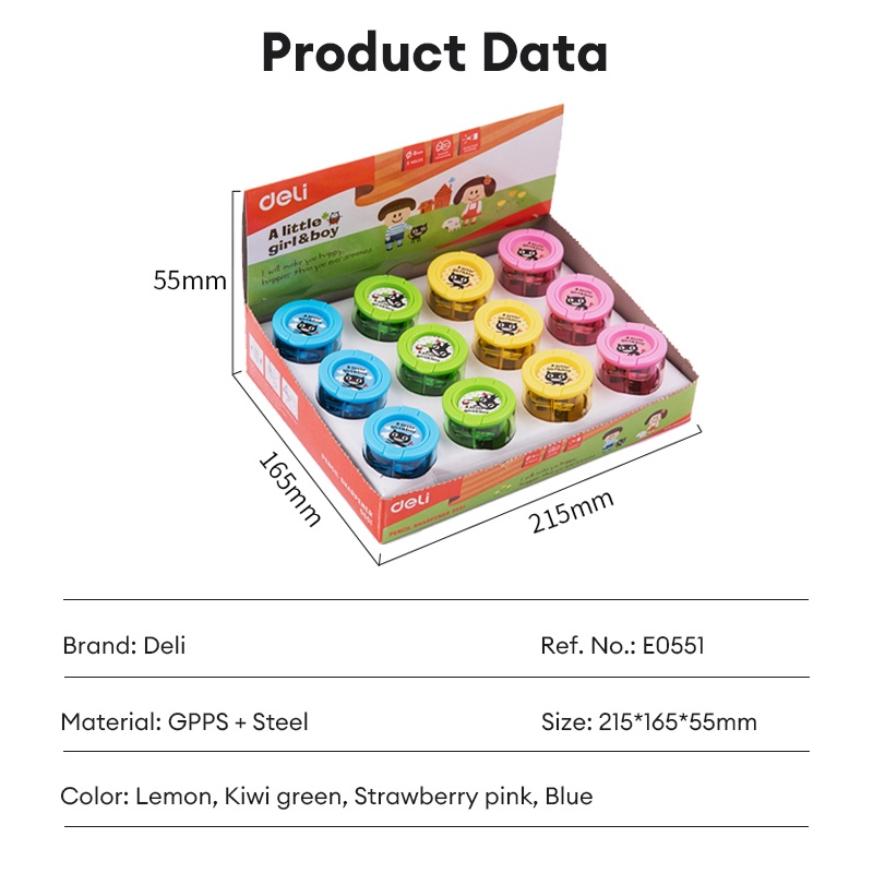 Deli Mini Pencil Sharpener Translucent Canister Design Assorted Color ...