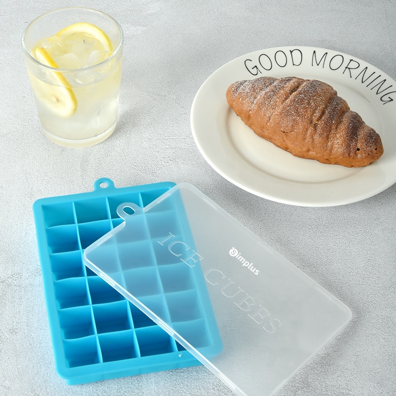 Simplus 24 Grids Silicone Ice Cube Mold Durable with Lid Large Square ...