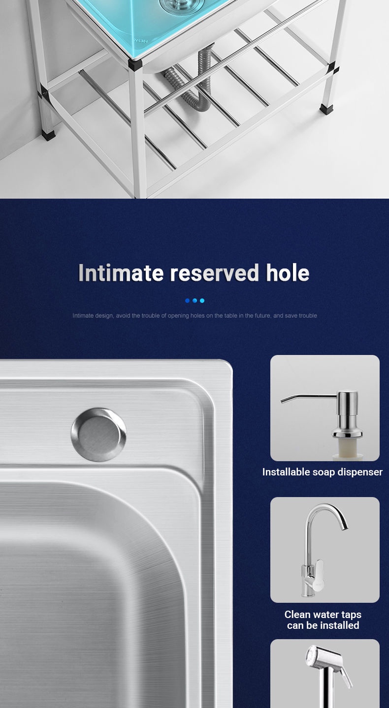 Kitchen Sink Set Double Tank Single Tank 304 Stainless Steel Floor Sink ...