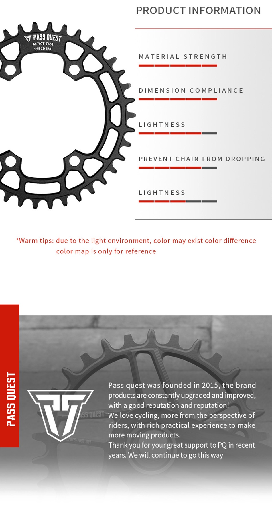 PASS QUEST 96bcd chainring asymmetrical MTB Round shape Narrow Wide Chainring Chain Ring 32T-48T ...