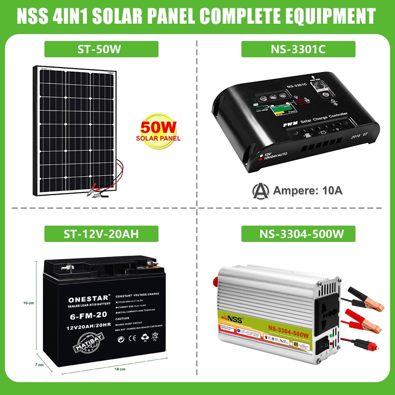 NSS 4 in 1 Invert Battery With Solar Panel Charge Controller Set ...