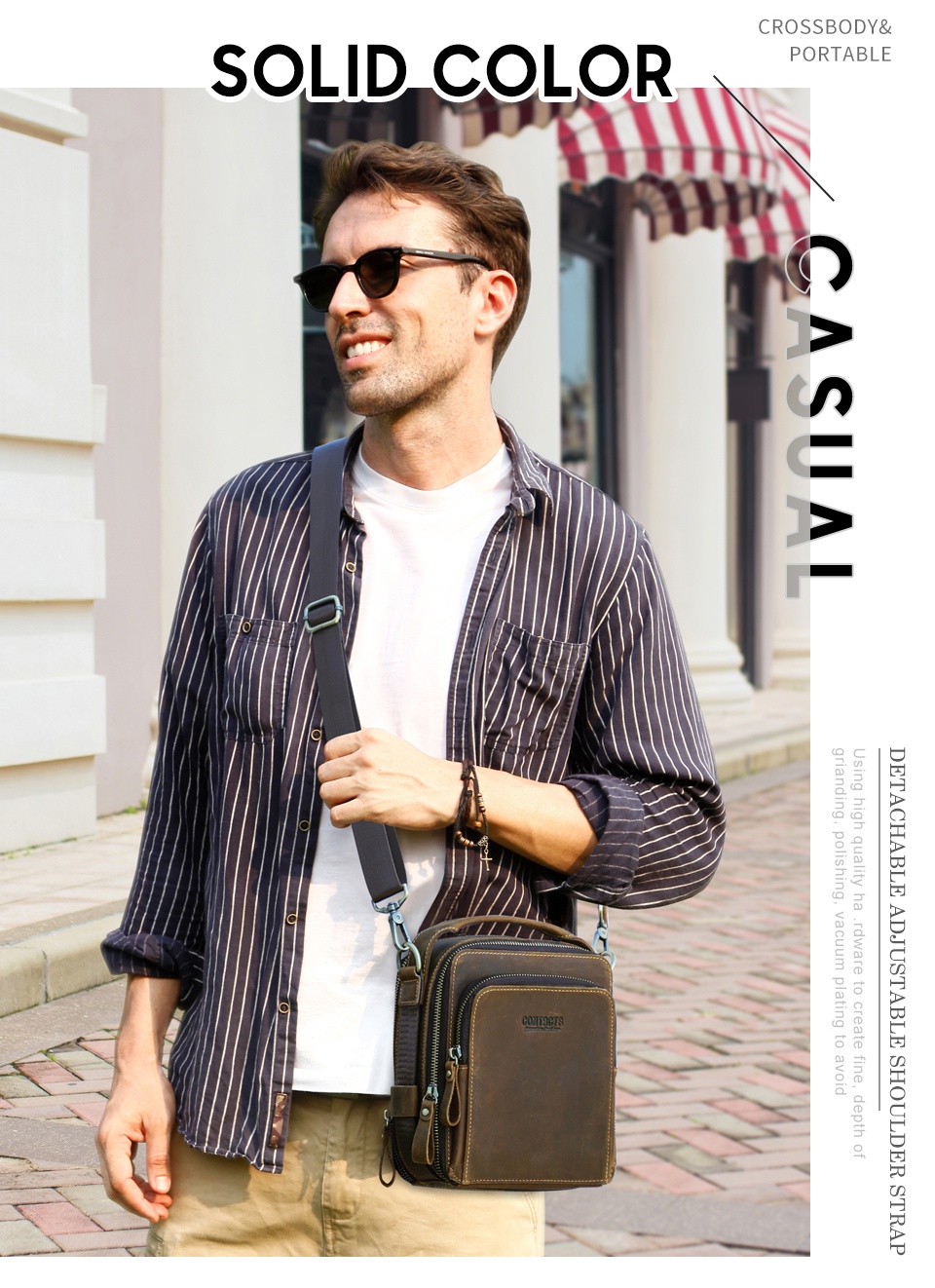 CONTACTS Men Small Messenger Bag Genuine Leather Travel Shoulder Bag ...