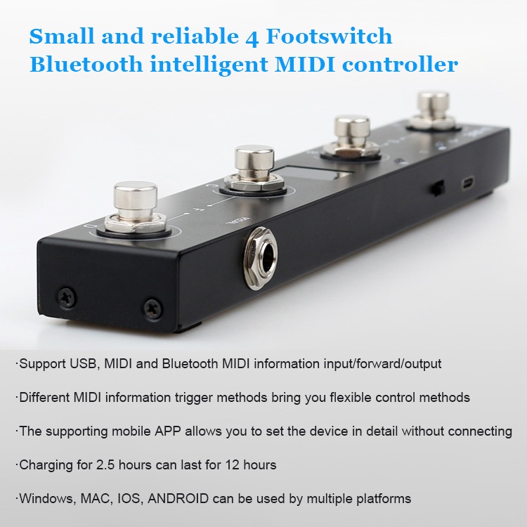 Bluetooth Wireless MIDI Controller Chocolate 4 Footswitch Supports USB ...