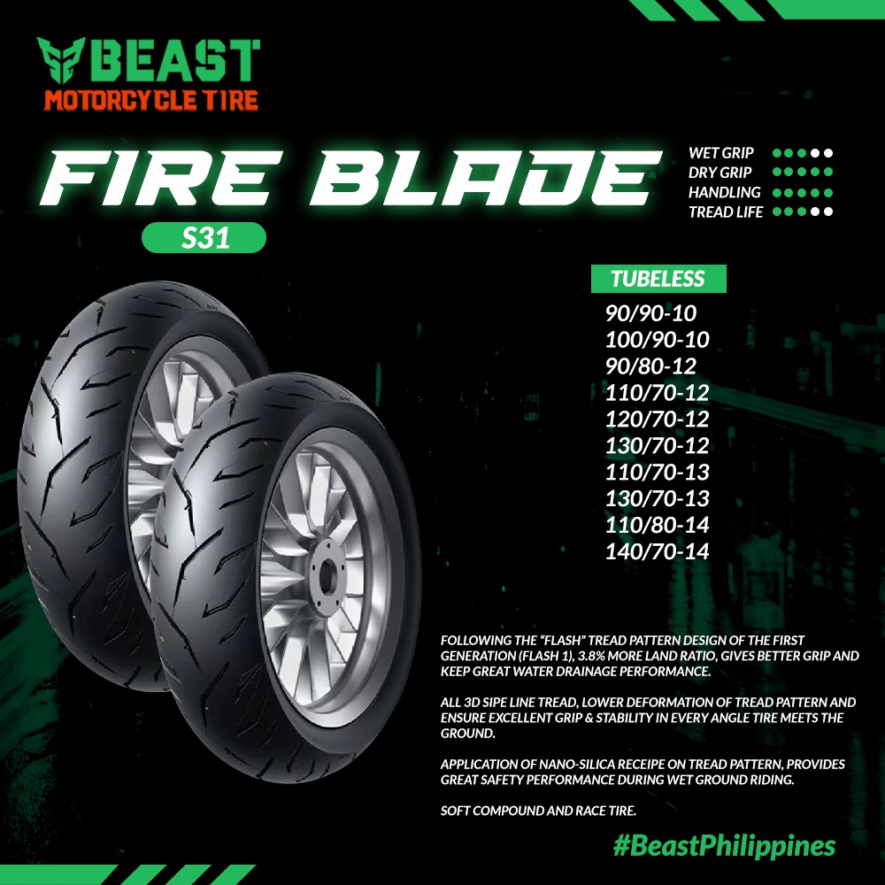 Beast Tire Flash Fire Blade S31 R10 to R17 Tubeless Motorcycle tires ...