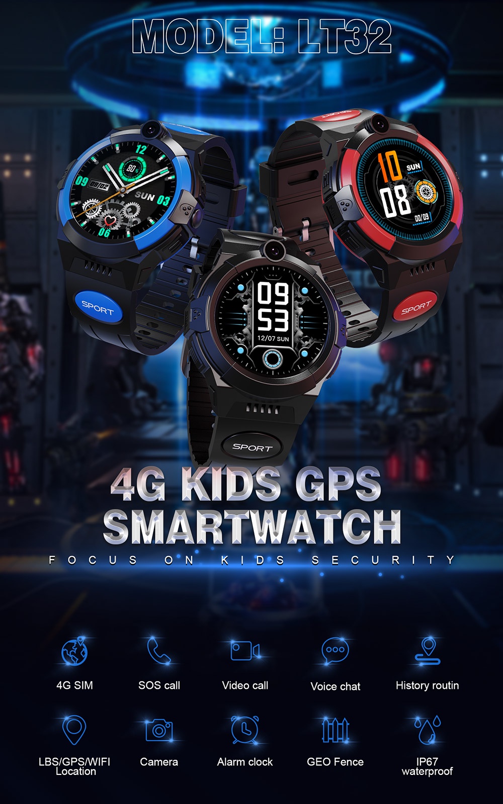 4G Kids Smart Watch GPS WIFI LBS Tracker Waterproof SOS Video Call SIM ...