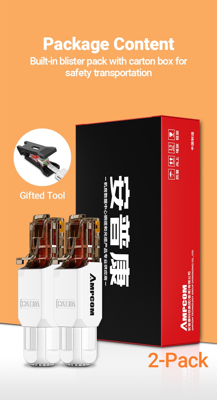AMPCOM CAT6A Tool-Free UTP RJ45 Termination Plug, CAT6A CAT6 RJ45 ...