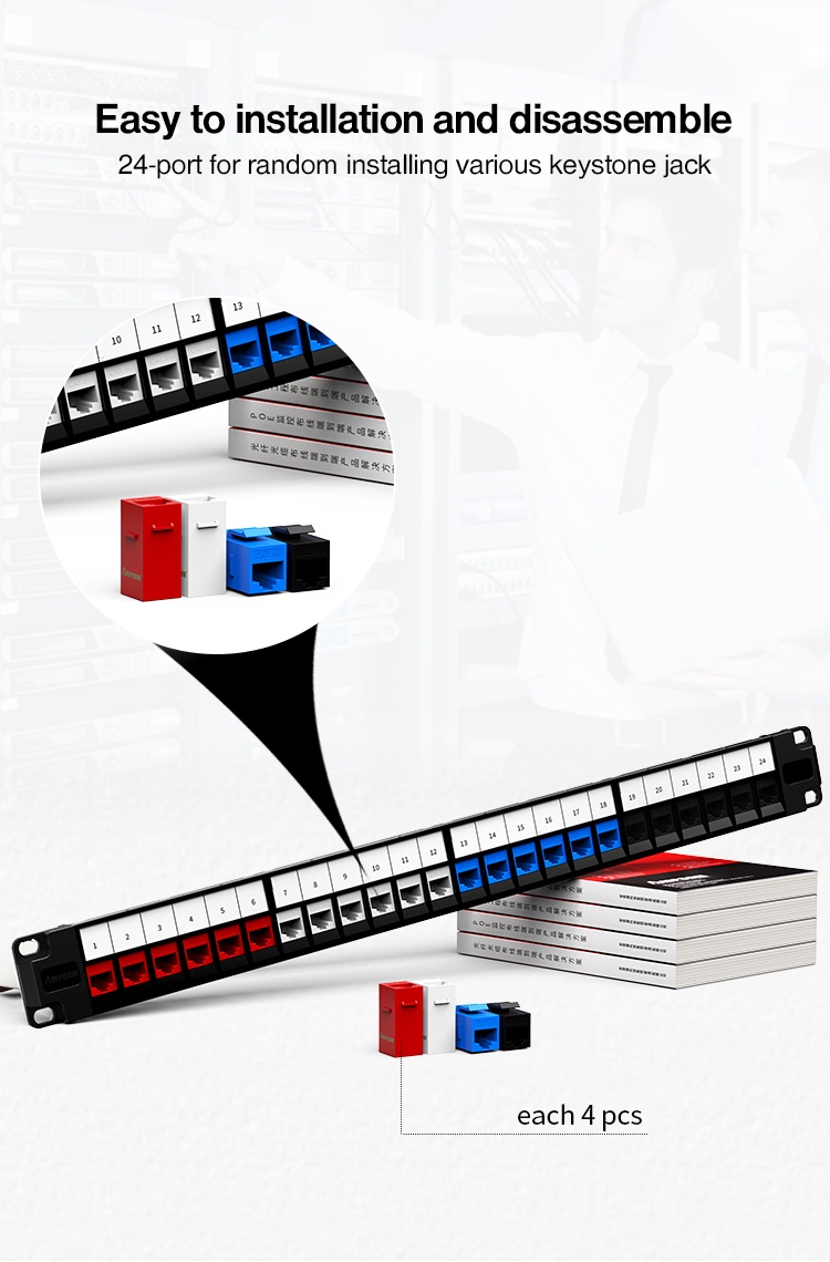 AMPCOM Patch Panel , 24 Port Patch Panel Pass Through, RJ45 UTP Thru ...
