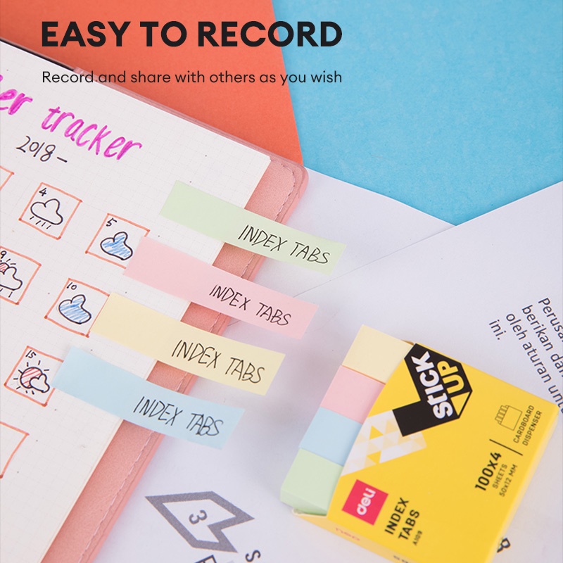 Deli 4*100Pcs Colorful Sticky Notes Index Tabs Memo Pad Lable Sticker ...