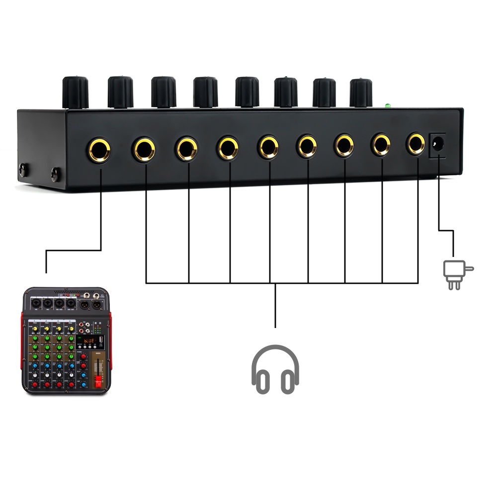 HA800 Ultra-Compact Audio Amplifier 8 Channels Mini Stereo Headphone ...