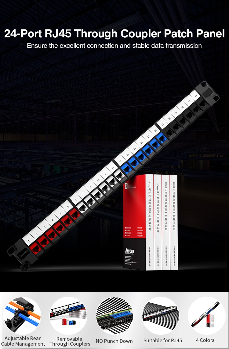 AMPCOM Patch Panel , 24 Port Patch Panel Pass Through, RJ45 UTP Thru ...
