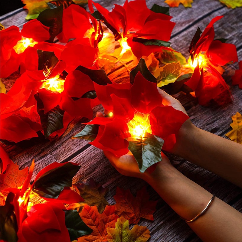 2m10 LED Christmas Poinsettia Flowers With Light Decorations Garland ...