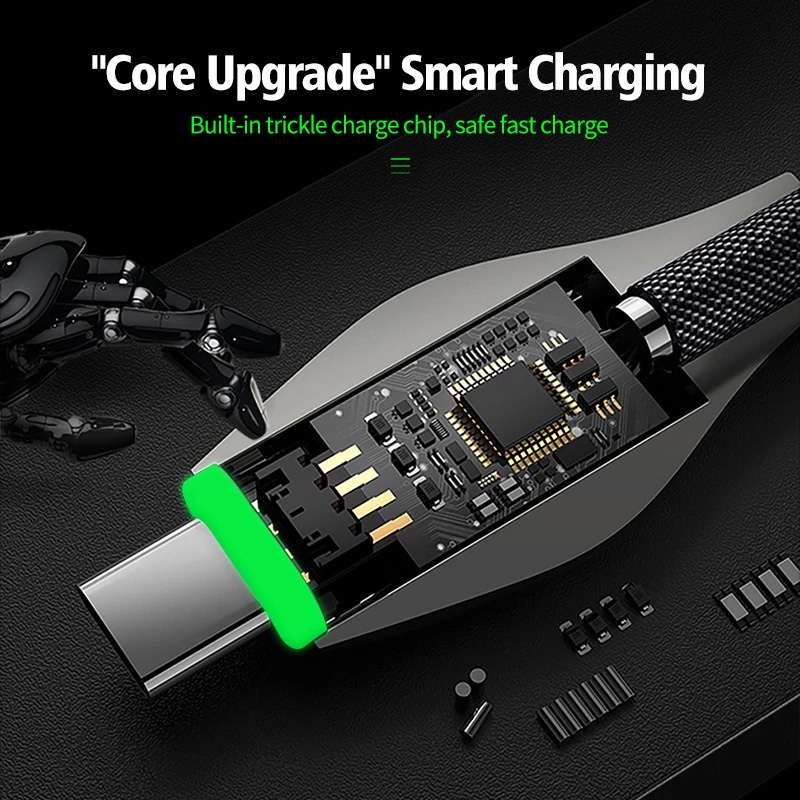 Black Mamba Snake shape Charging Cable,3A Fast Charger LED Light Micro ...
