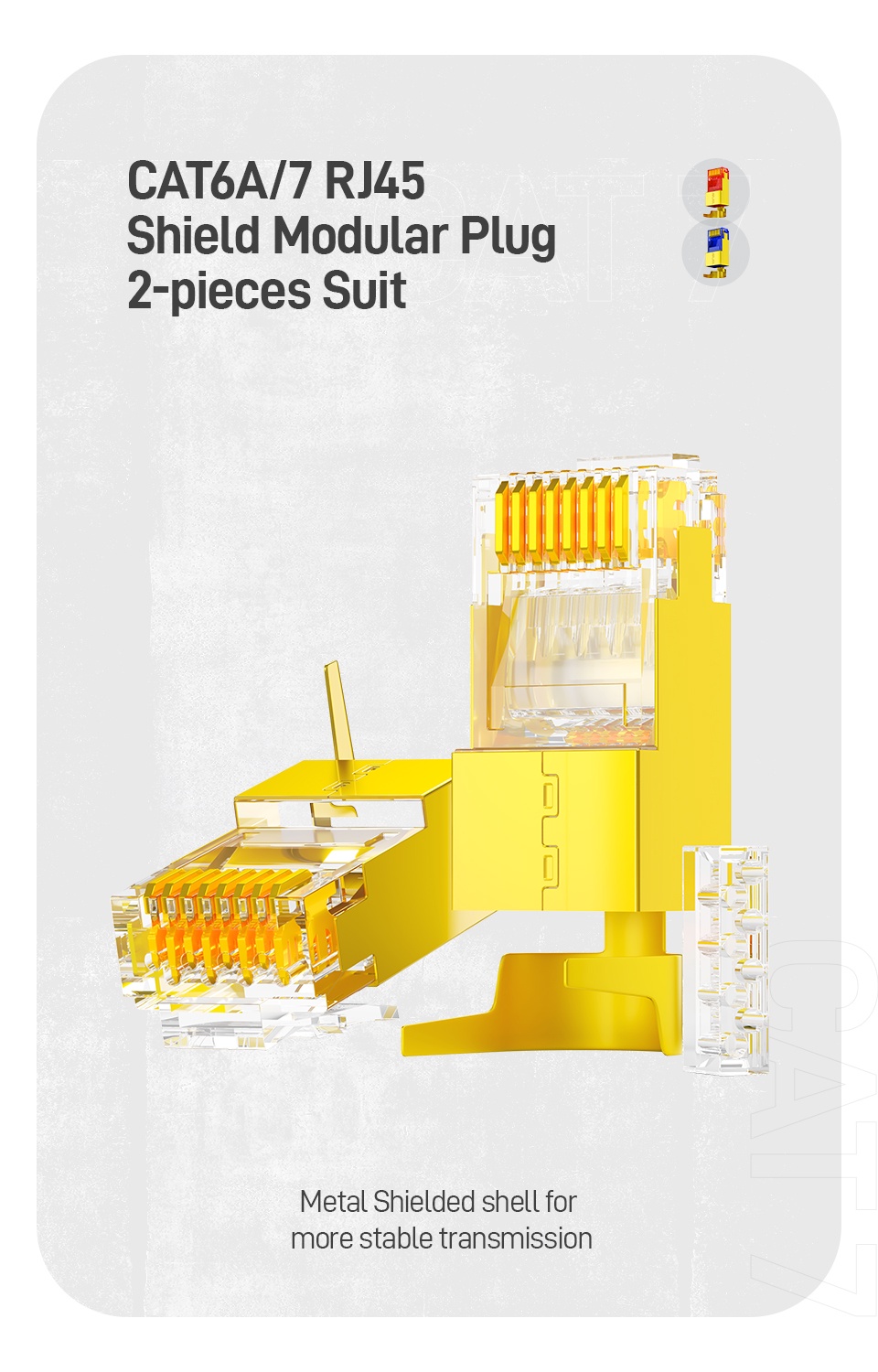 AMPCOM 2-Piece CAT6A & CAT7 Shielded RJ45 Modular Plug Connector 50U 8P8C - RJ45 Connector ...