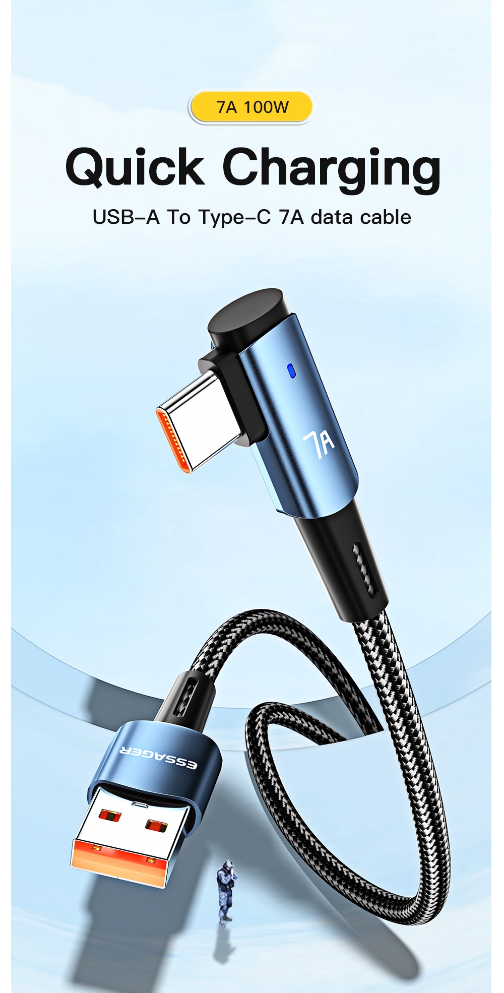 Essager 7A 100W USB To Type C Single Elbow Fast Charger 7A High Current ...