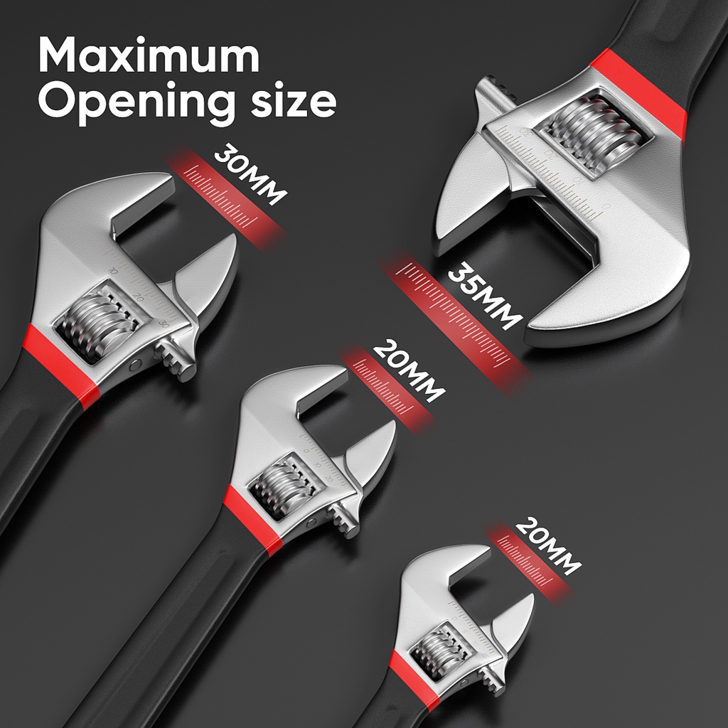 Mitsushi 4 Sizes 150/200/250/300mm Industrial Adjustable Wrench with ...
