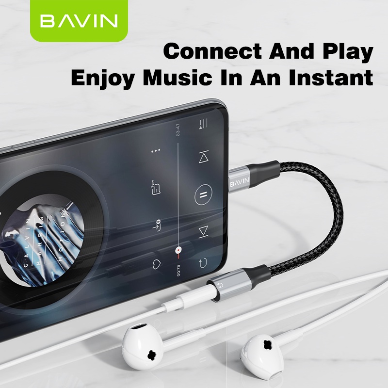 BAVIN AUX30 Earphone Headphone Adapter w/ Female Type-C to 3.5mm USB ...