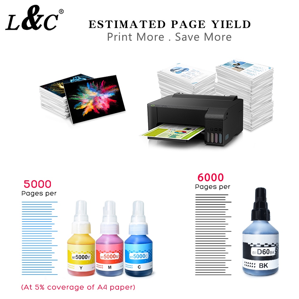 L&C BT5000 D60 Ink Refill Ink for Brother Printer Dcp-T300 T310 T500w ...