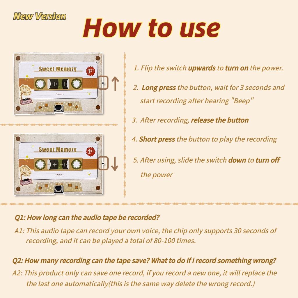 [Coisíní] 1Pcs Recording Voice Music Recorder Card Vintage Recording ...