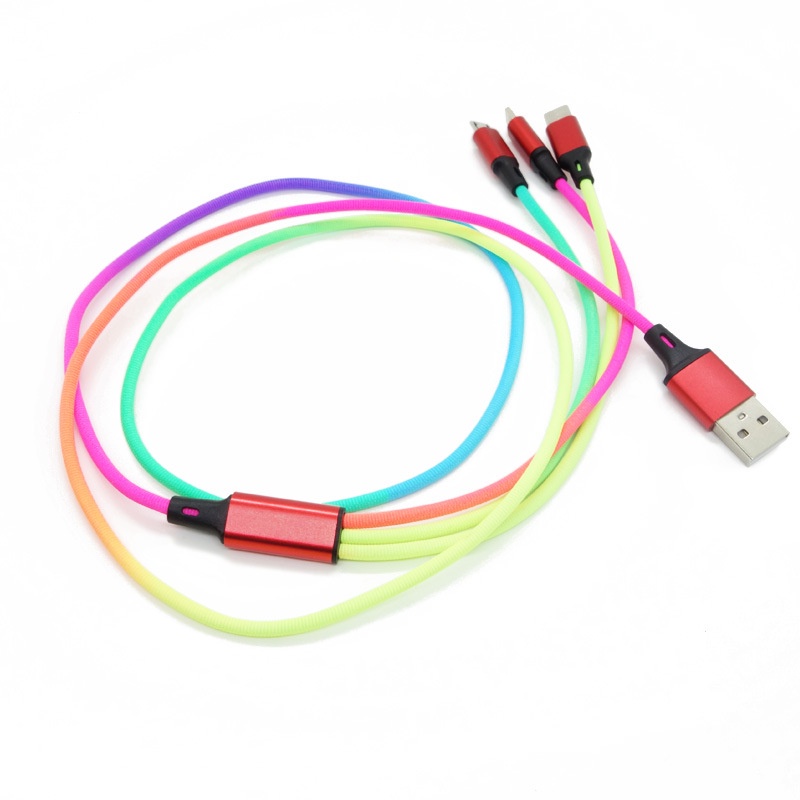 3 in 1 Rainbow Fast Charge Cable Colorful USB A Data Cable Rainbow ...