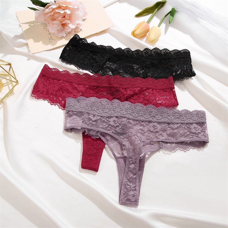 3Pcs/set Lace Thongs Women S-XL Sexy G-string Trendy Floral Low Waist T ...