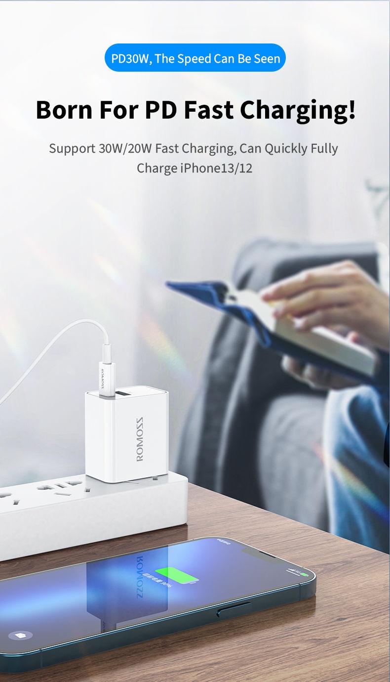 Romoss Ac30t Pd30w Super Fast Charging USB Type C Dual Charger Adapter ...