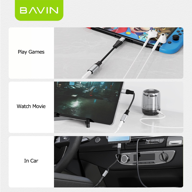 BAVIN AUX30 Earphone Headphone Adapter w/ Female Type-C to 3.5mm USB ...