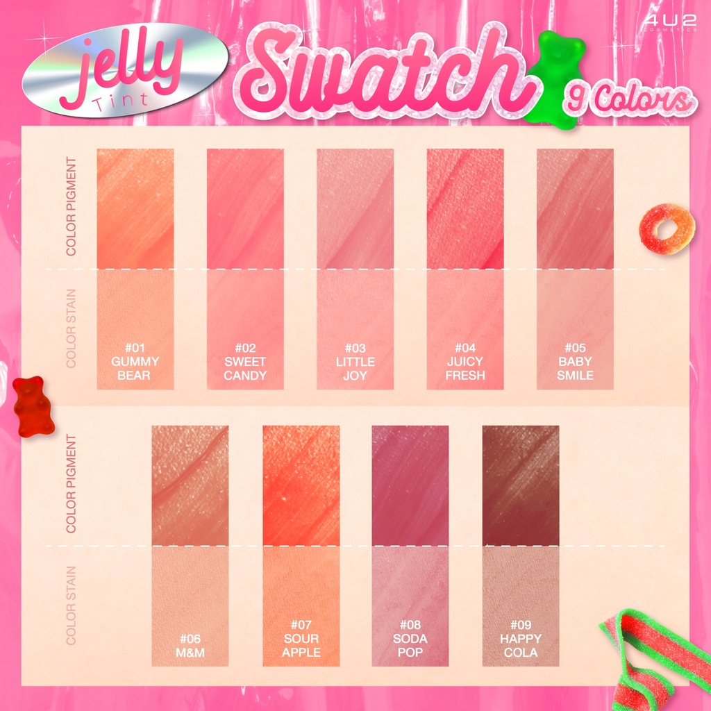 4U2 Jelly TINT-lip Texture Soft And Chewy Lips Eye-Catching Colors ...