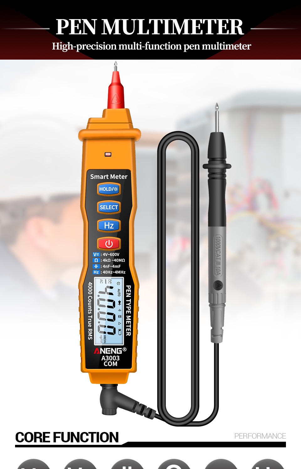 Digital Multimeter Pen Type Meter 4000 Counts with Non Contact AC/DC ...