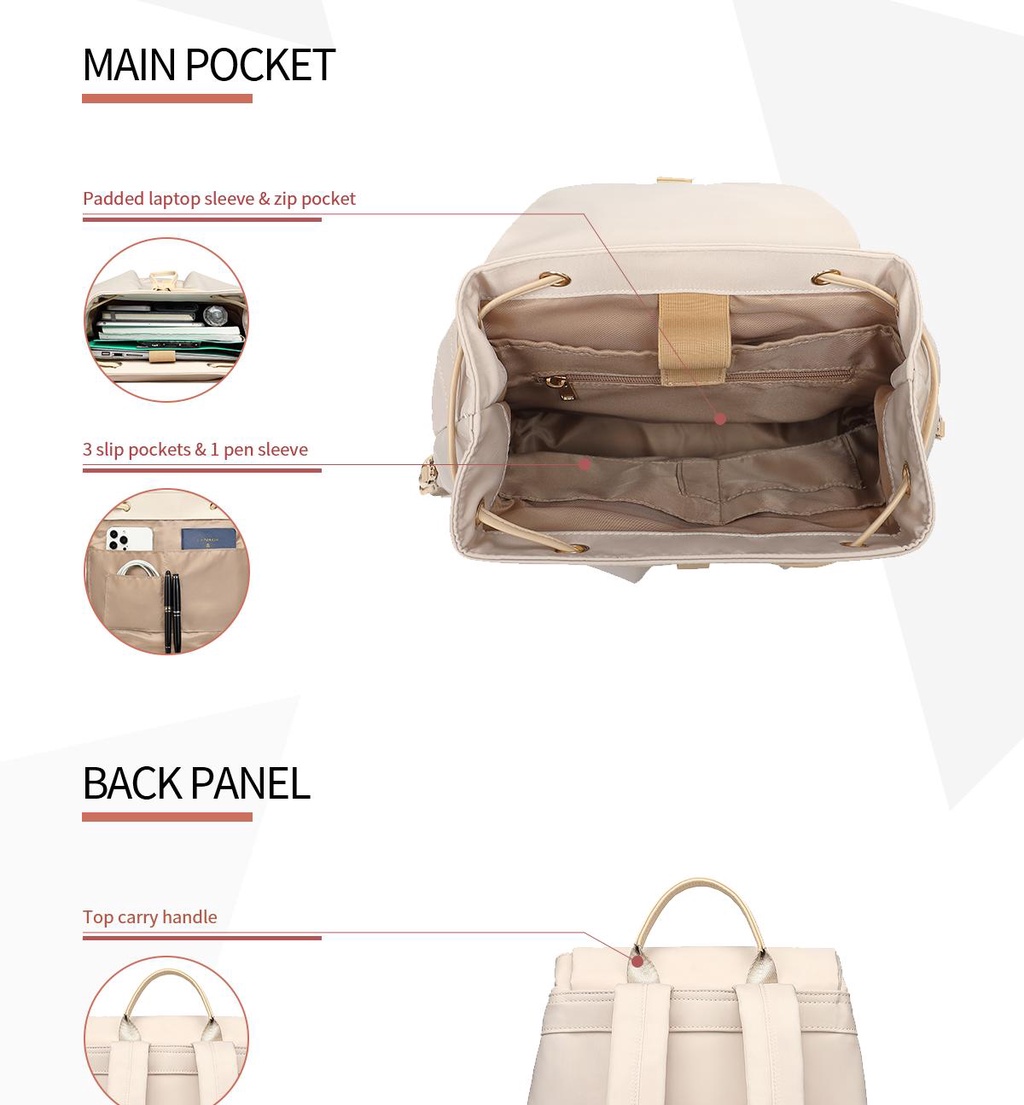 FULL DESIGN Nylon Waterproof Laptop Backpack For Women 14 Inch Large ...