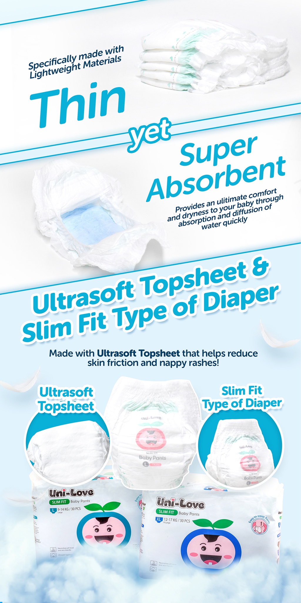 UniLove Slim Fit Baby Pants 30's (X-Large) Pack of 4 - Hypoallergenic ...